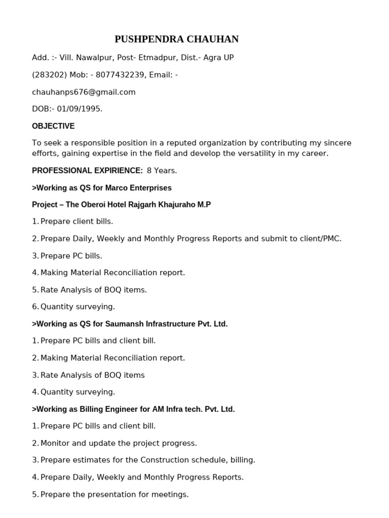 Pushpendra Chauhan CV For QS | PDF