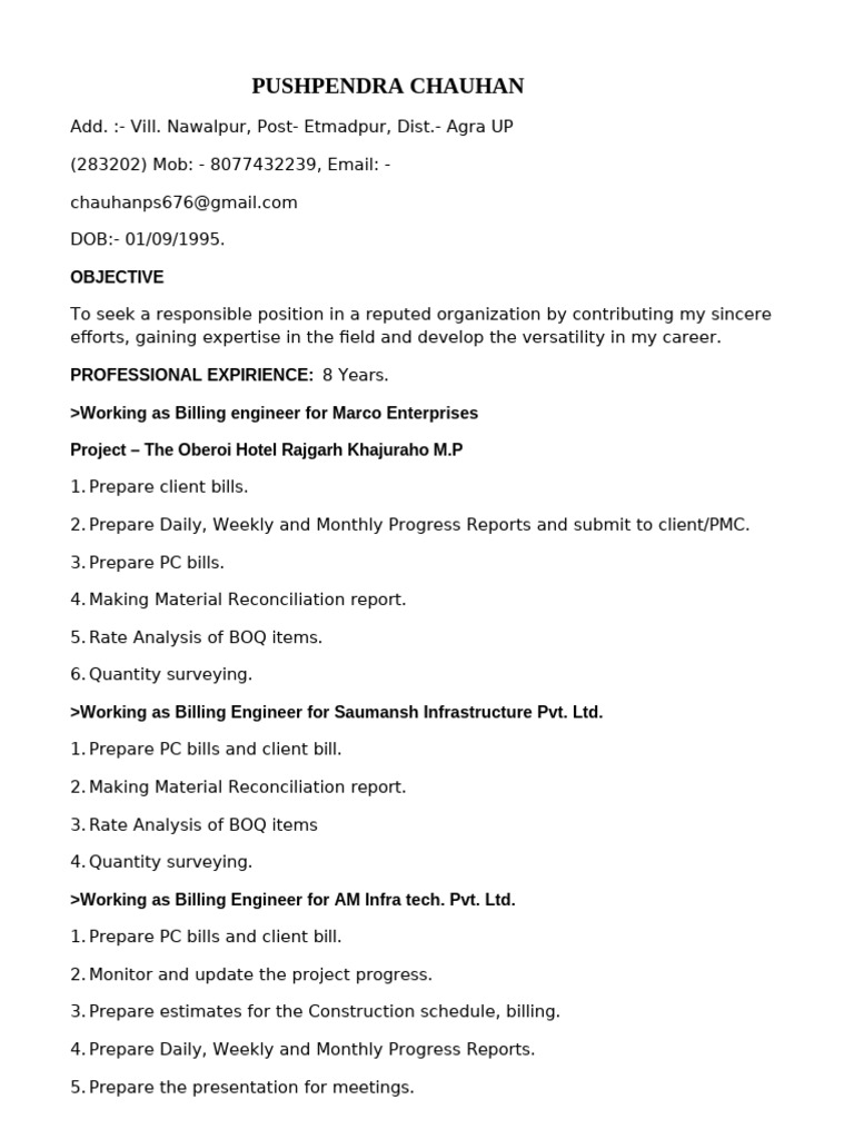 Pushpendra Chauhan CV For BE | PDF
