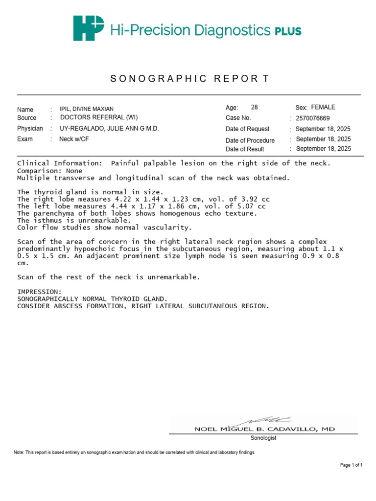 Sonographic Report: Neck Examination | PDF