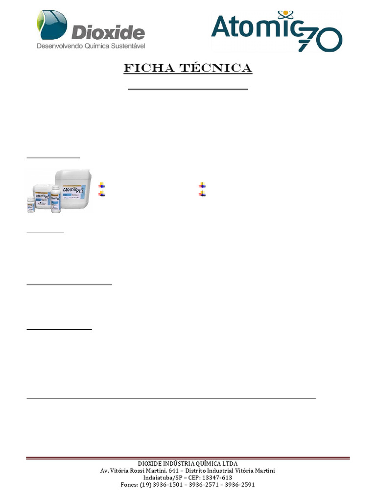 Ficha Técnica do Desinfetante Atomic 70 | PDF | Desinfetante | Química
