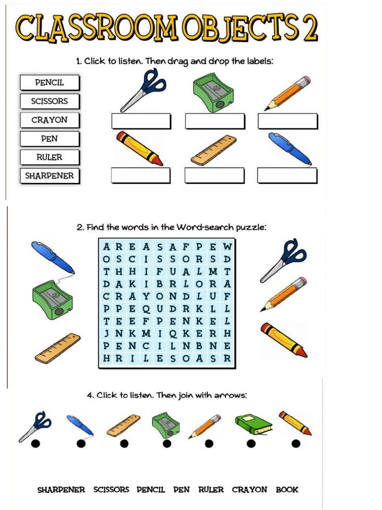 Classroom Objects Activity 4th Grade | PDF