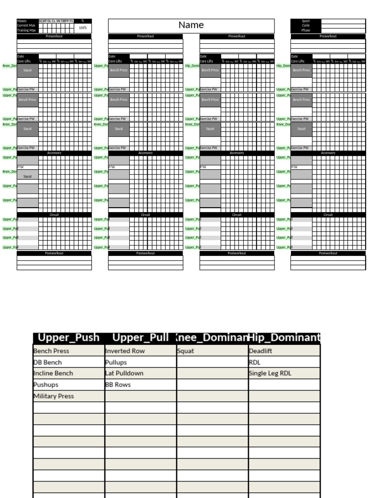 Training Template - Exercise Dropdowns | PDF | Strength Training ...