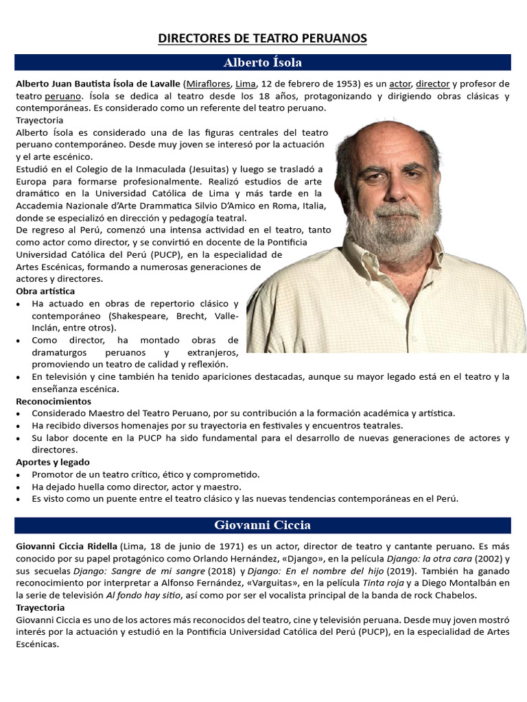 Directores de Teatro Peruanos | PDF | Teatro | Perú