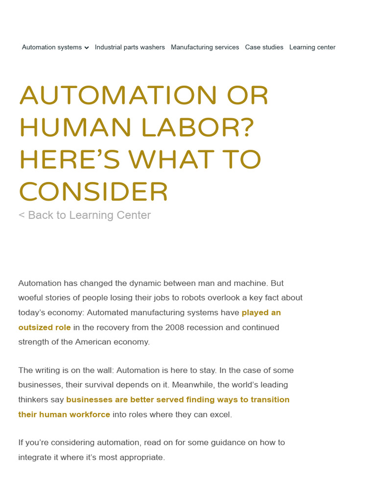 Automation or Human Labor - Here's What To Consider - Arnold Machine ...