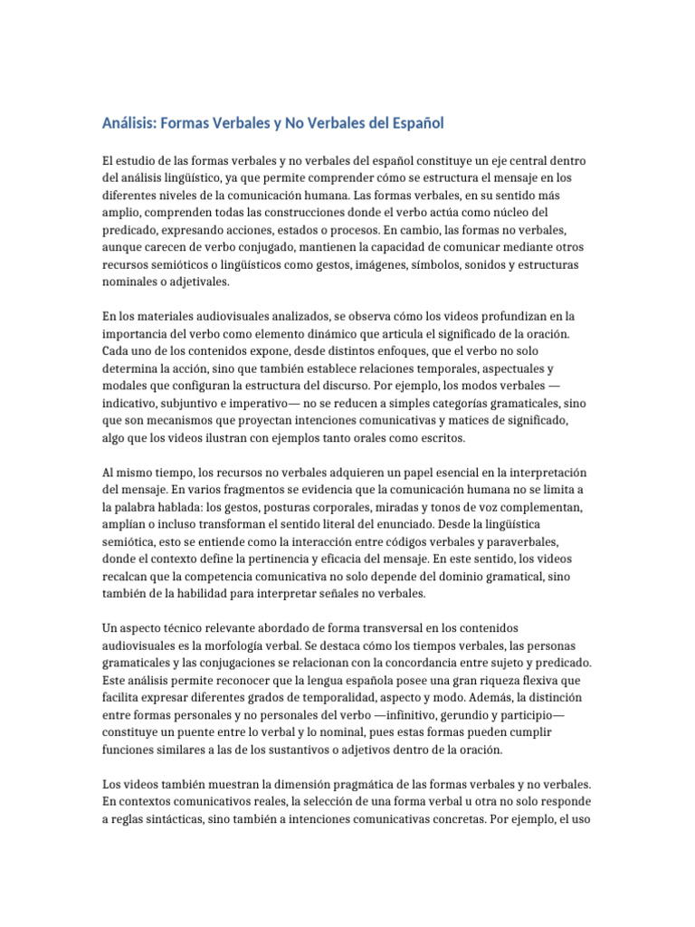 Analisis Formas Verbales y No Verbal Espanol | PDF | Verbo ...
