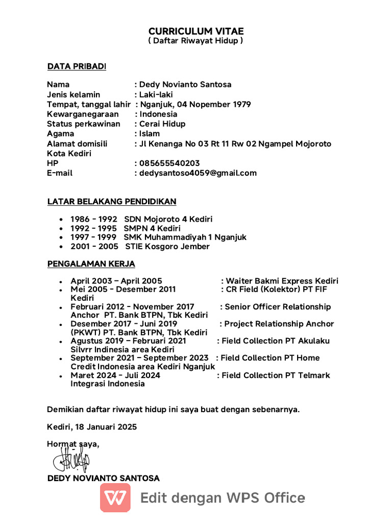 CV Dedy Novianto Santosa 2025 | PDF