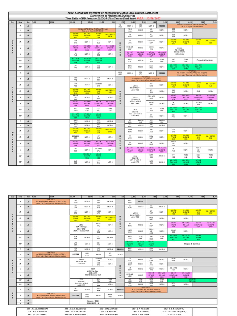 Time Table Odd Sem W 2025 Wef 8 Sept | PDF