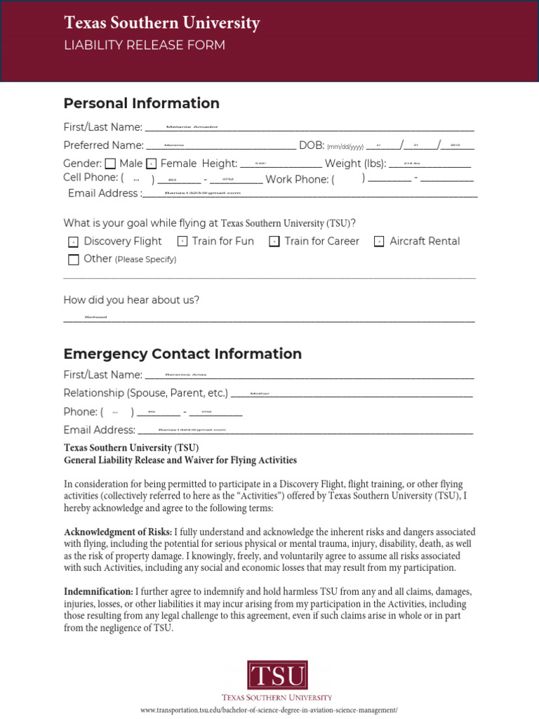 TSU Liability Release Form | PDF | Indemnity | Business Law