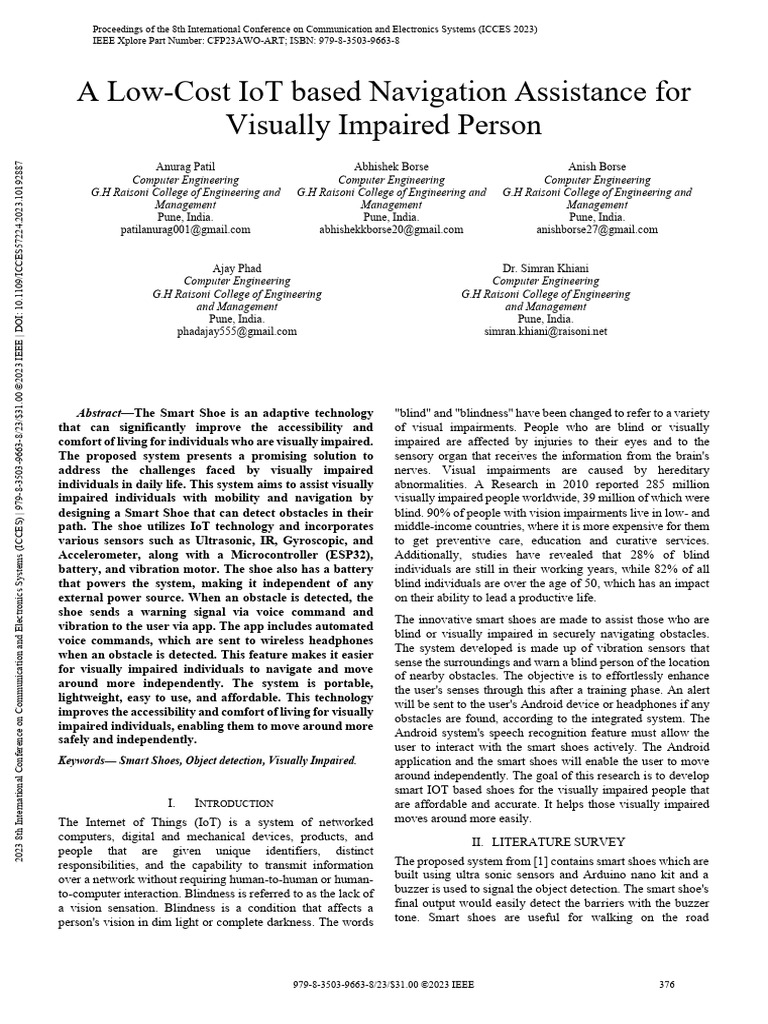 A Low-Cost IoT Based Navigation Assistance For Visually Impaired Person | PDF | Wearable ...