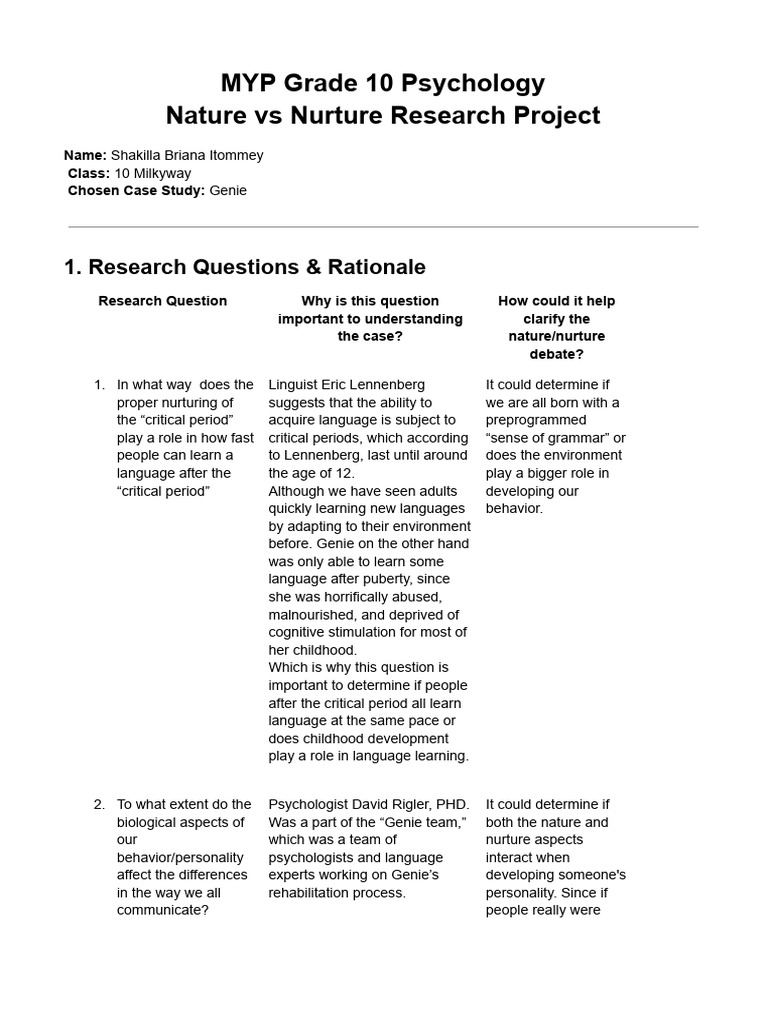 MYP Grade 10 Psychology Summative Template Research Project | PDF ...