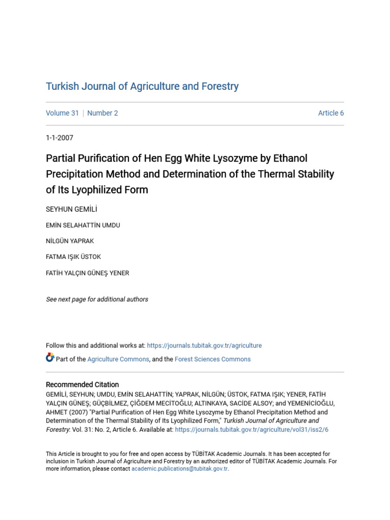 Purifying Hen Egg Lysozyme with Ethanol | PDF | Protein Purification ...
