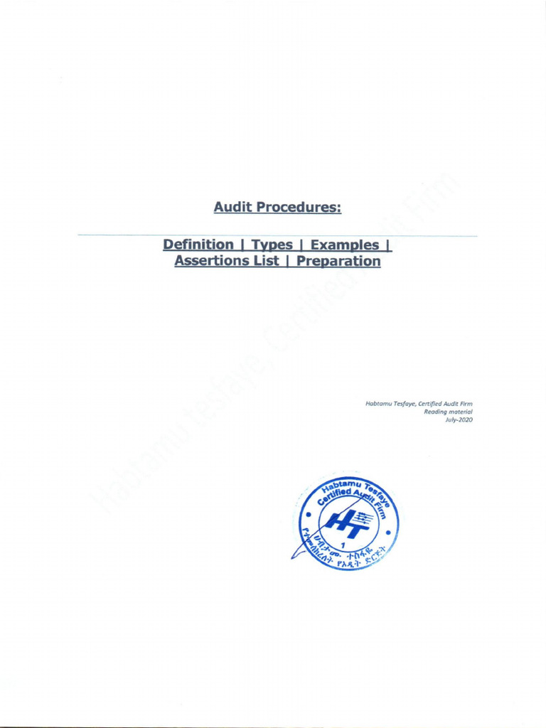 Audit Procedures, Types Examples Assetions Preparation | PDF