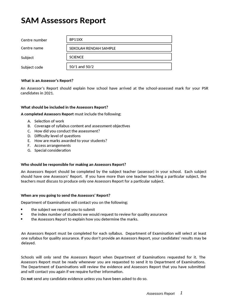 Blank Assessors Report_SAM2021 | PDF