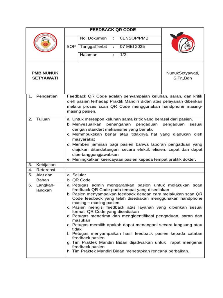 016.sop Feedback QR | PDF