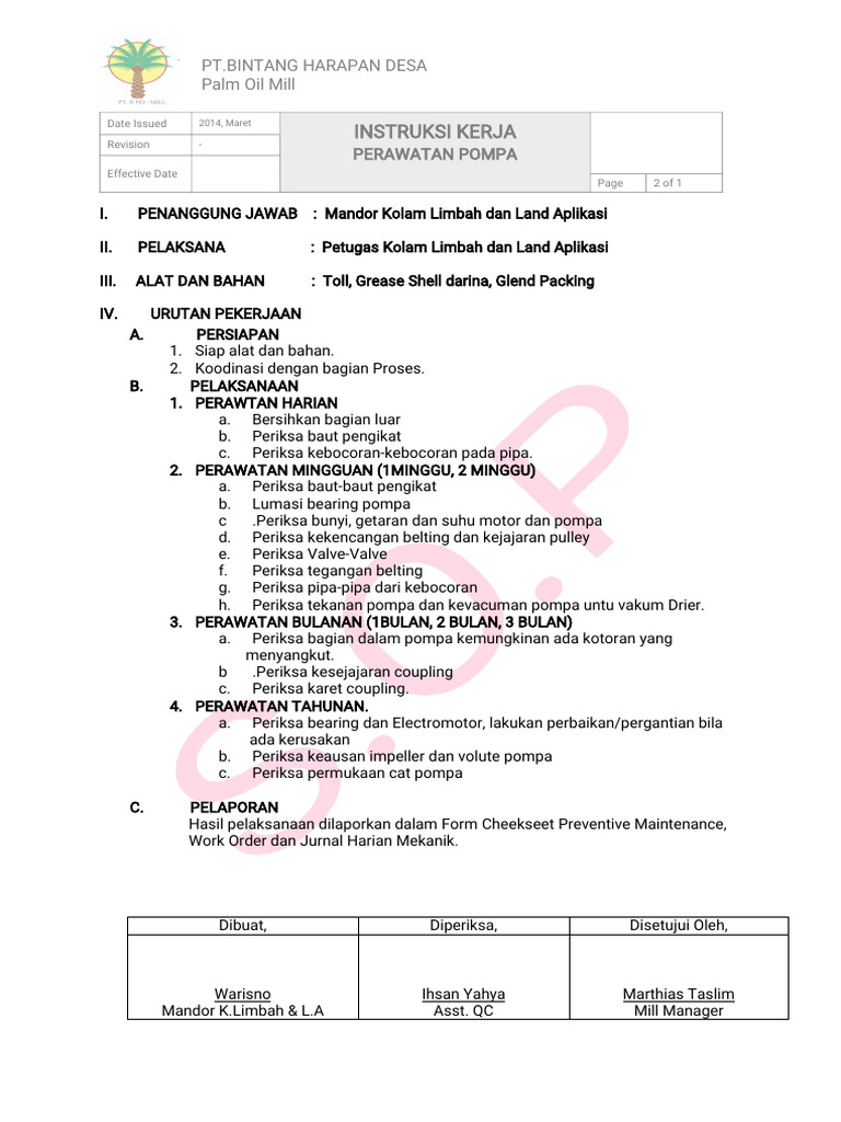 4.SOP-Perawatan Kerja | PDF