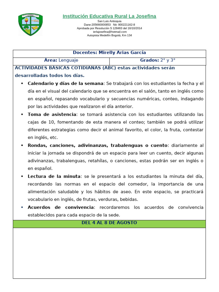 Planeación Sugerida para Los Grados Segundo y Tercero, Lenguaje Mes de ...