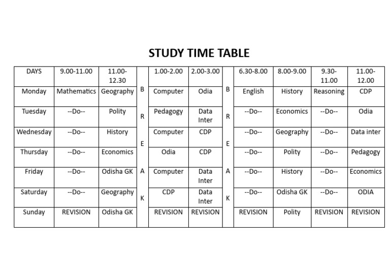Time Table For Study | PDF