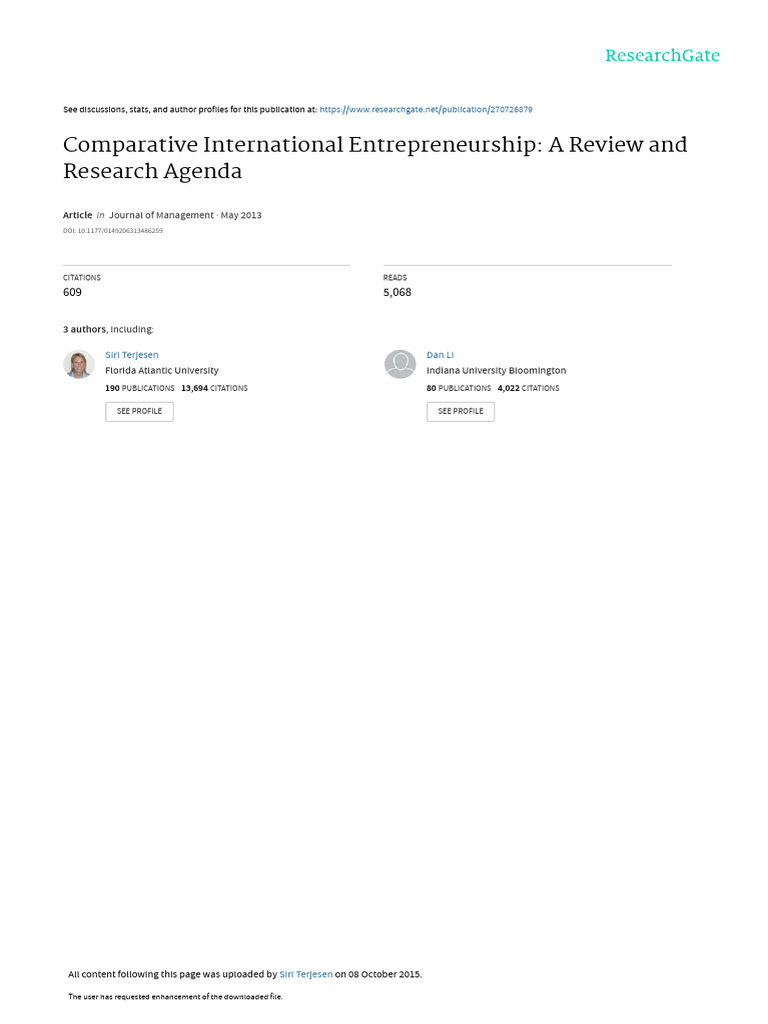 Terjesen Hessels Li 2013 JOMCIEAReviewand Research Agenda | PDF ...