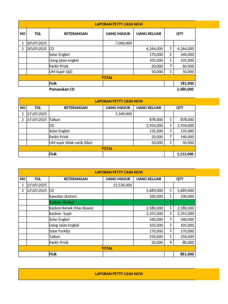 Petty Cash Novi | PDF
