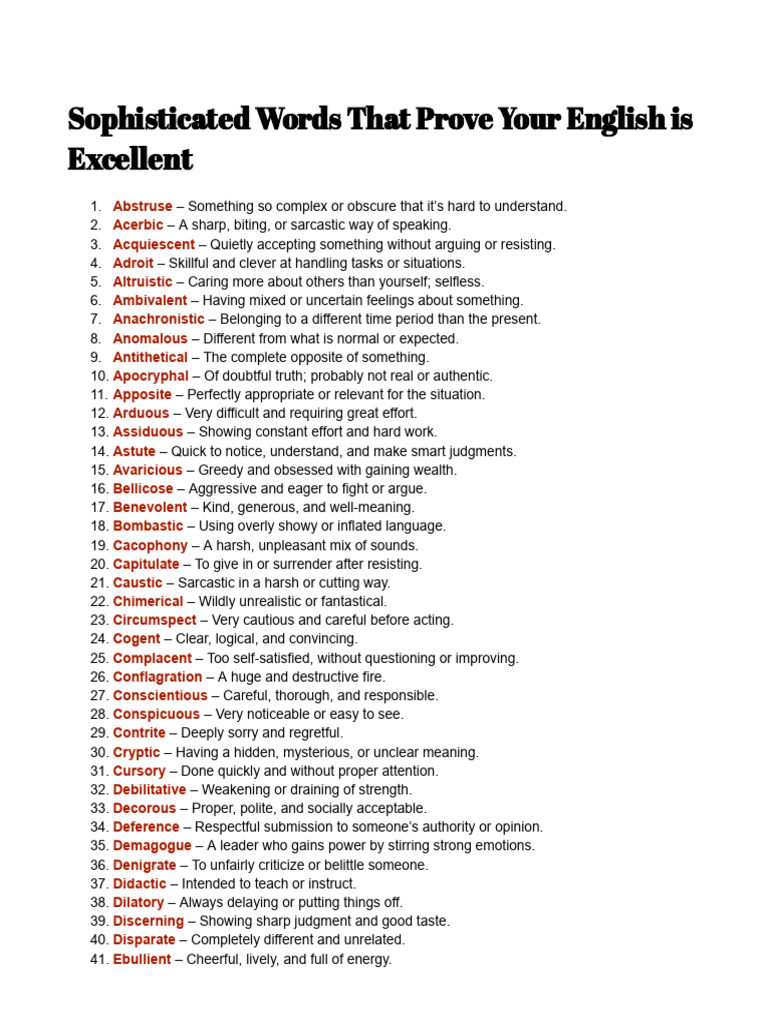 Sophisticated Words That Prove Your English Is Excellent | PDF