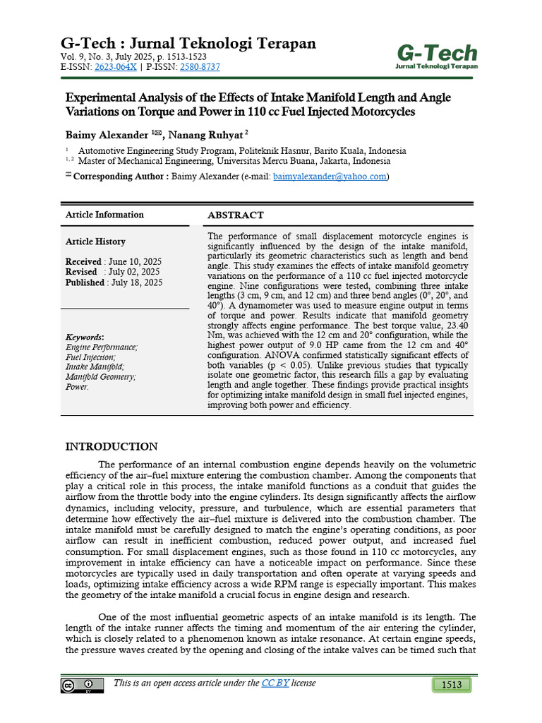 Experimental Analysis of The Effects of Intake Man | PDF | Geometry ...