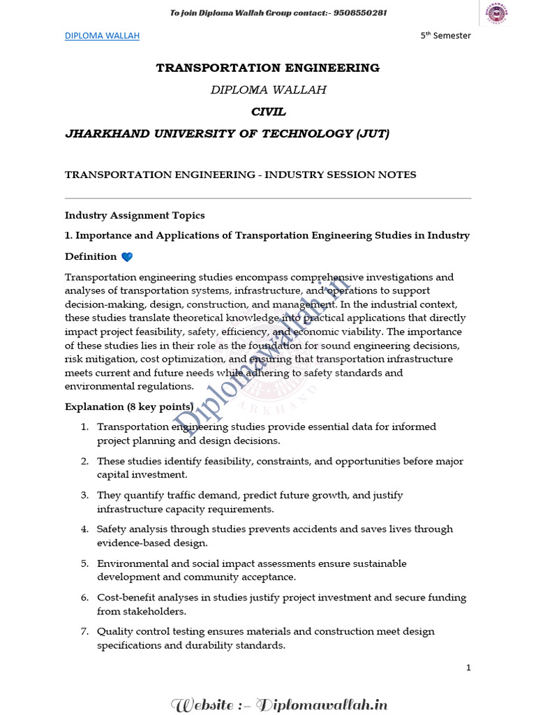 TRANSPORTATION ENGINEERING (Unit 04) DiplomaWallah | PDF | Road Surface ...