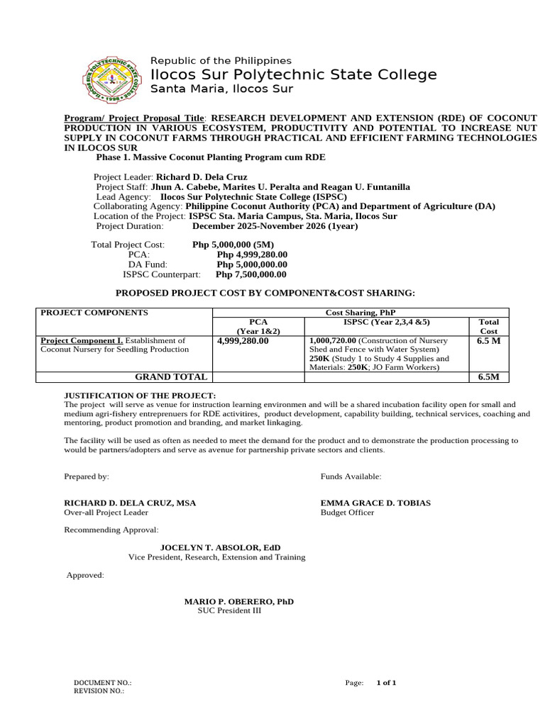 PCA Project Budget Requirement | PDF