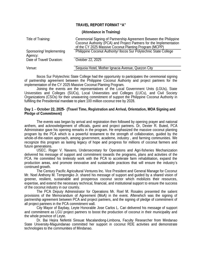 PCA Moa Signing - Travel Reports | PDF