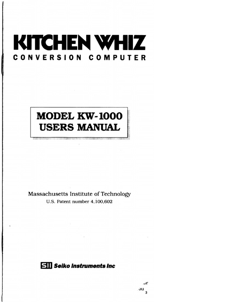 Kitchen Whiz KW-1000 Conversion Computer | PDF