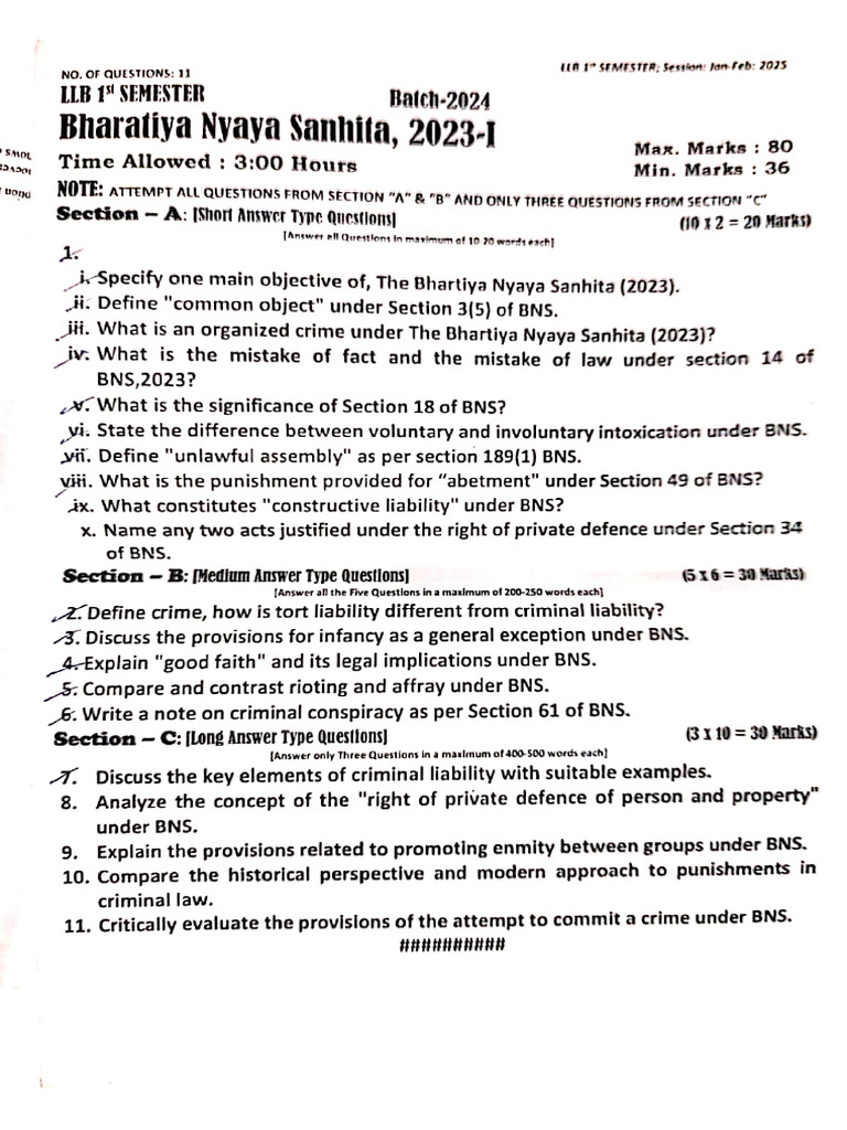 LLB 1 Sem Previous Year Papers | PDF