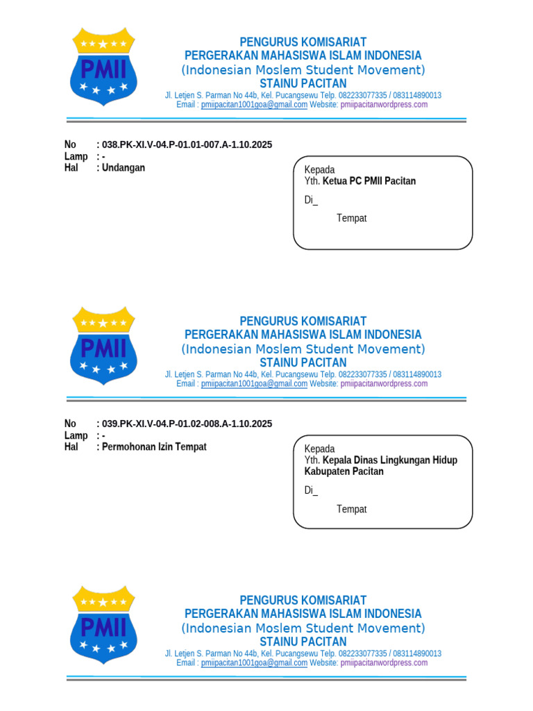 Undangan dan Permohonan Izin PMII Pacitan | PDF