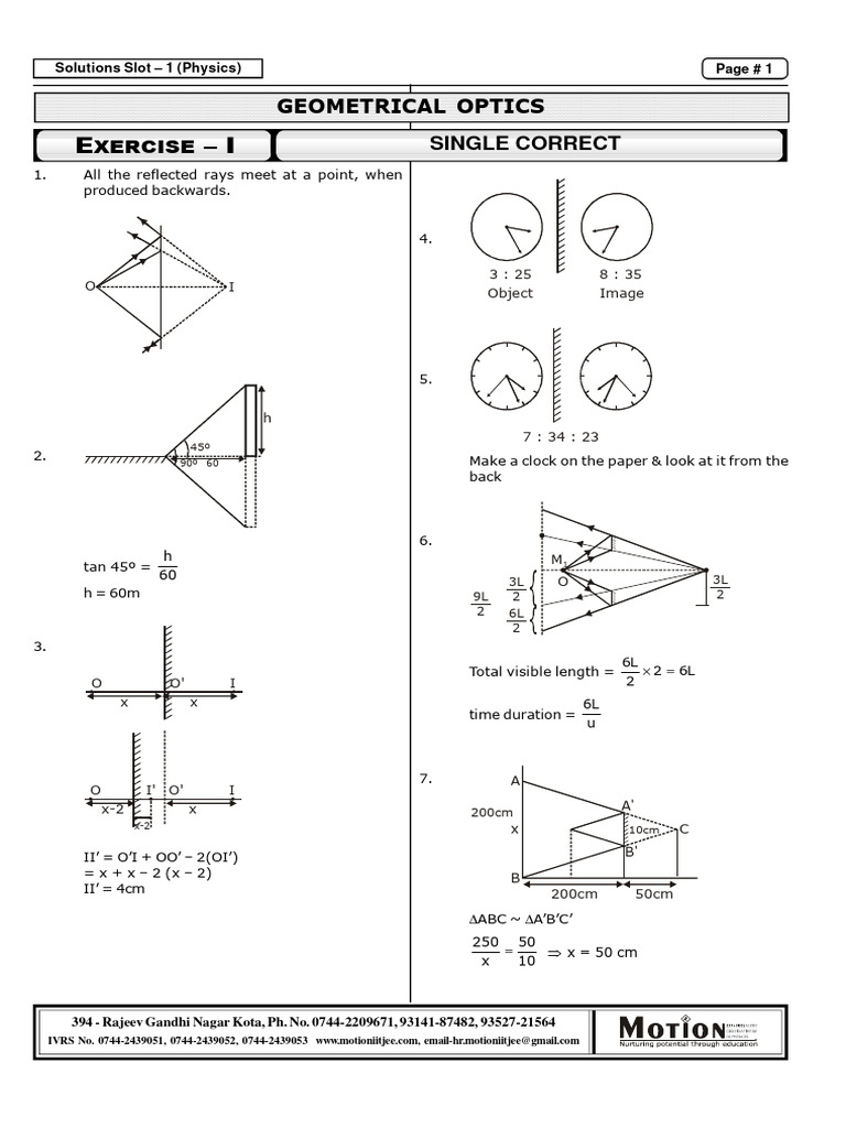 Physics Solutions: Geometrical Optics | PDF | Electromagnetic Spectrum ...