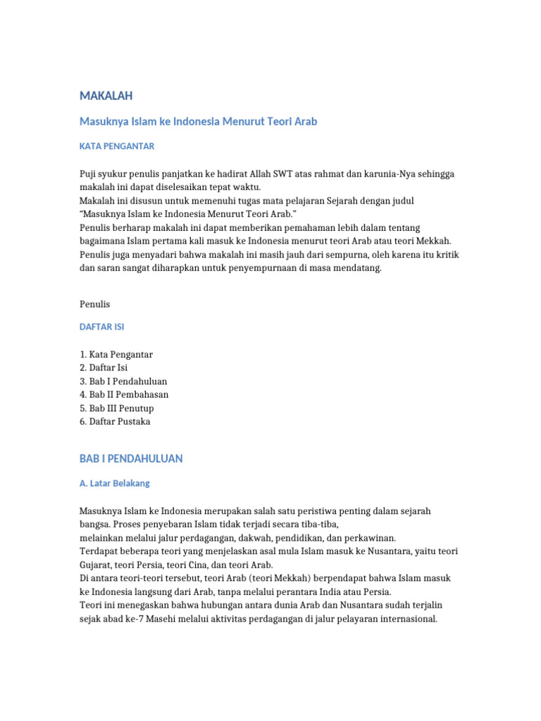 Jalur Masuk Islam di Indonesia: Teori Arab | PDF