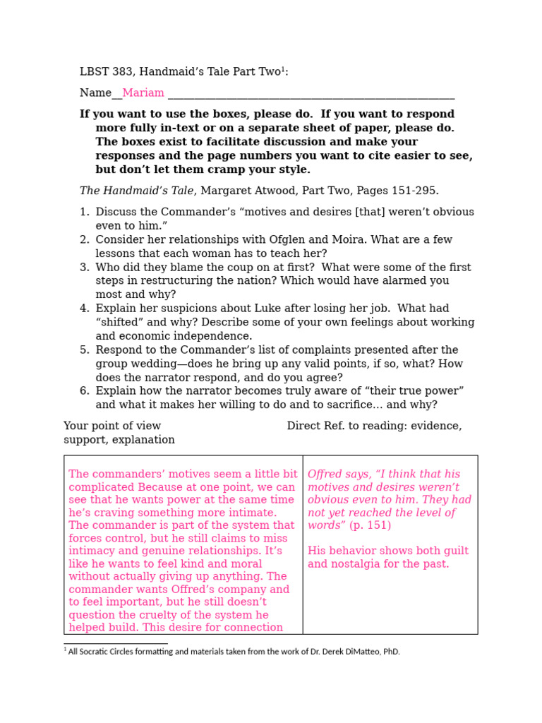 Handmaid's Tale Part Two Discussion Guide | PDF