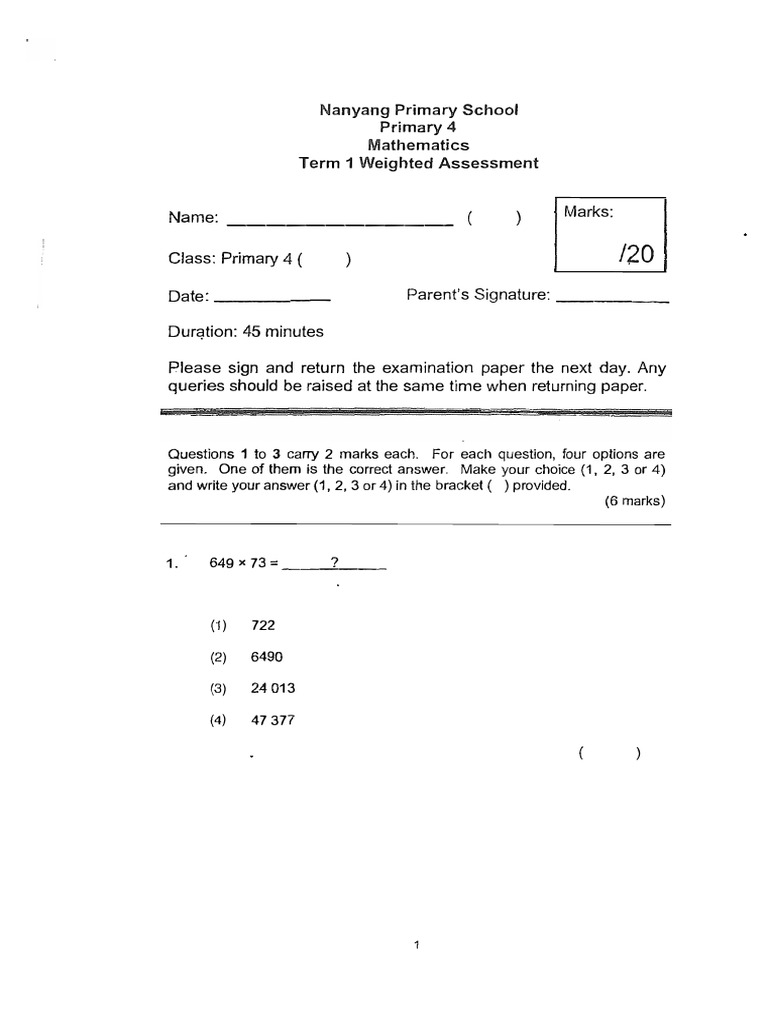 P4 Maths WA12 2023 Nanyang Exam Papers | PDF | Qualifications | Tests