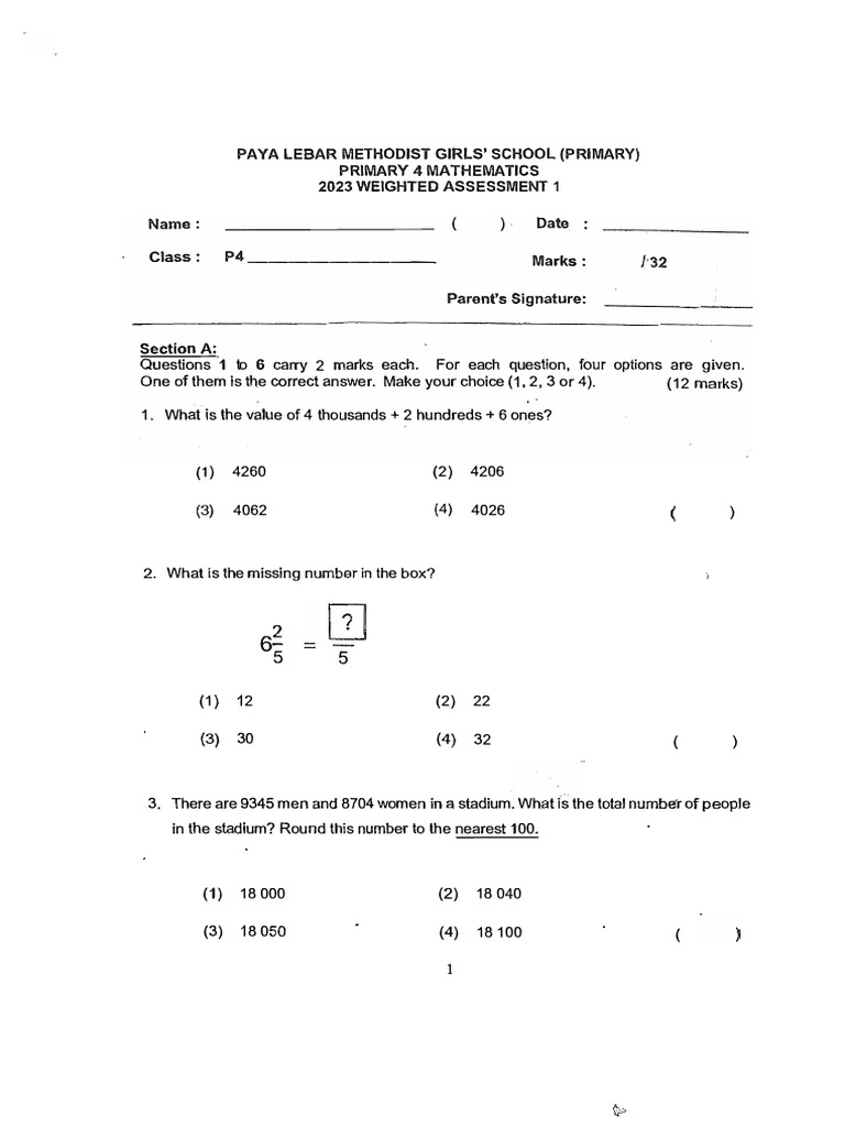 P4 Mathematics Weighted Assessment 2023 | PDF | Qualifications ...
