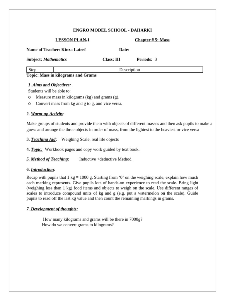 Mass Measurement for Grade 3 Students | PDF | Multiplication | Mass