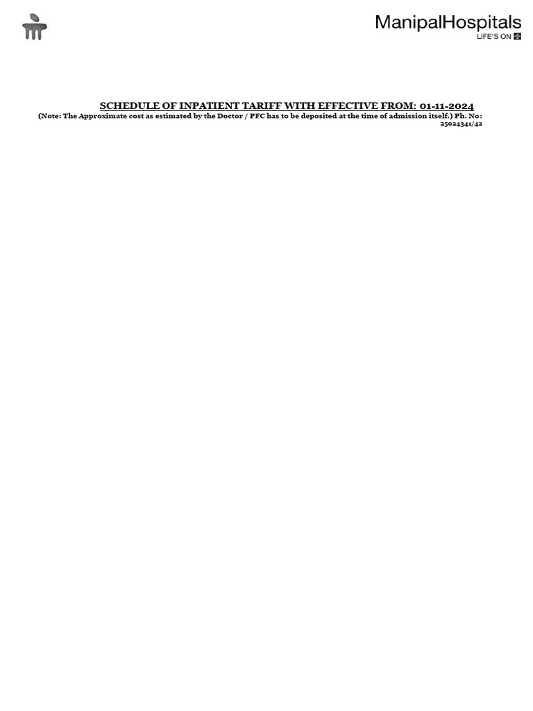 Inpatient Tariff Schedule Effective 2024 | PDF | Patient | Health Care