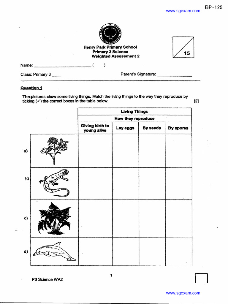2022 P3 Science Weighted Assessment 2 Henry Park | PDF