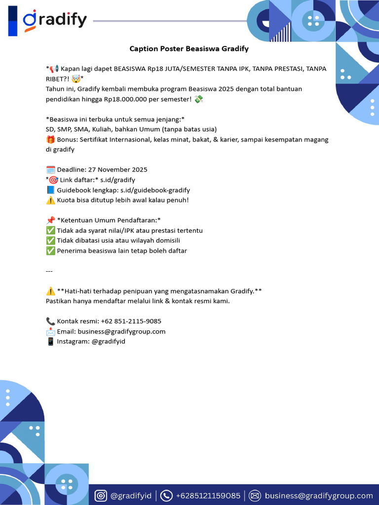 Caption Poster Beasiswa Gradify | PDF