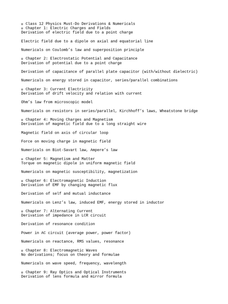 Physics Imp. Derivations | PDF | Magnetic Field | Optics