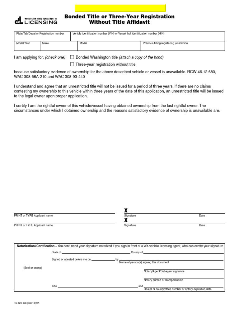 Washington State Affidavit Process | PDF | Notary Public | Vehicles