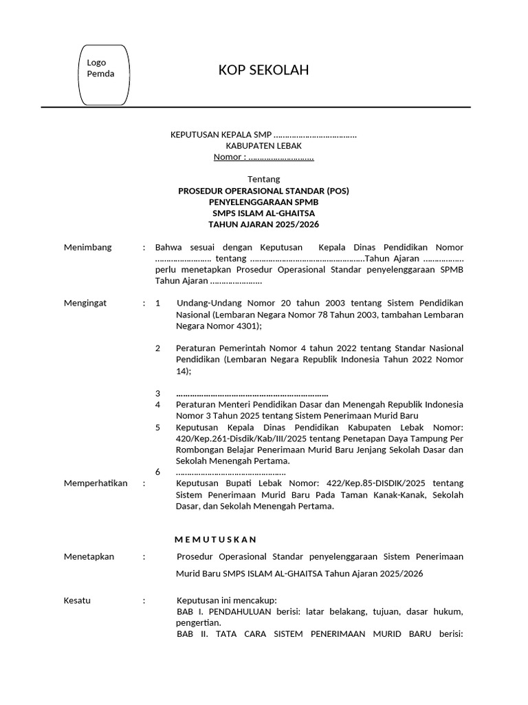 Contoh Template POS SPMB | PDF