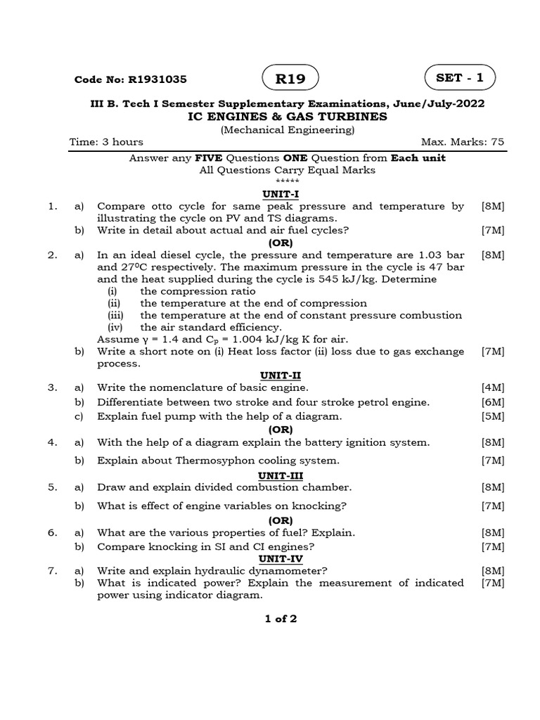IC Engines & Gas Turbines Exam Guide | PDF | Engine Technology | Propulsion