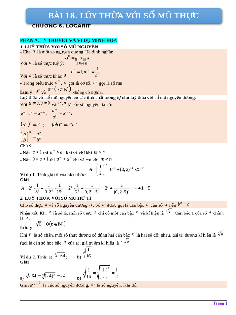 Bai 18 - Luy Thua Voi So Mu Thuc - DA | PDF