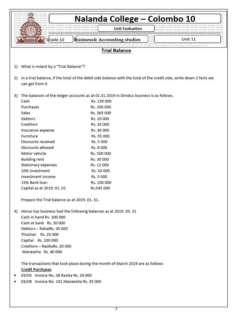 Grade 10 Trial Balance Guide | PDF | Debits And Credits | Accounting