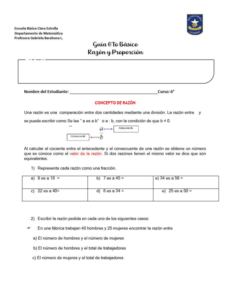 Guía de Razón y Proporción 6° Básico | PDF | Matemáticas