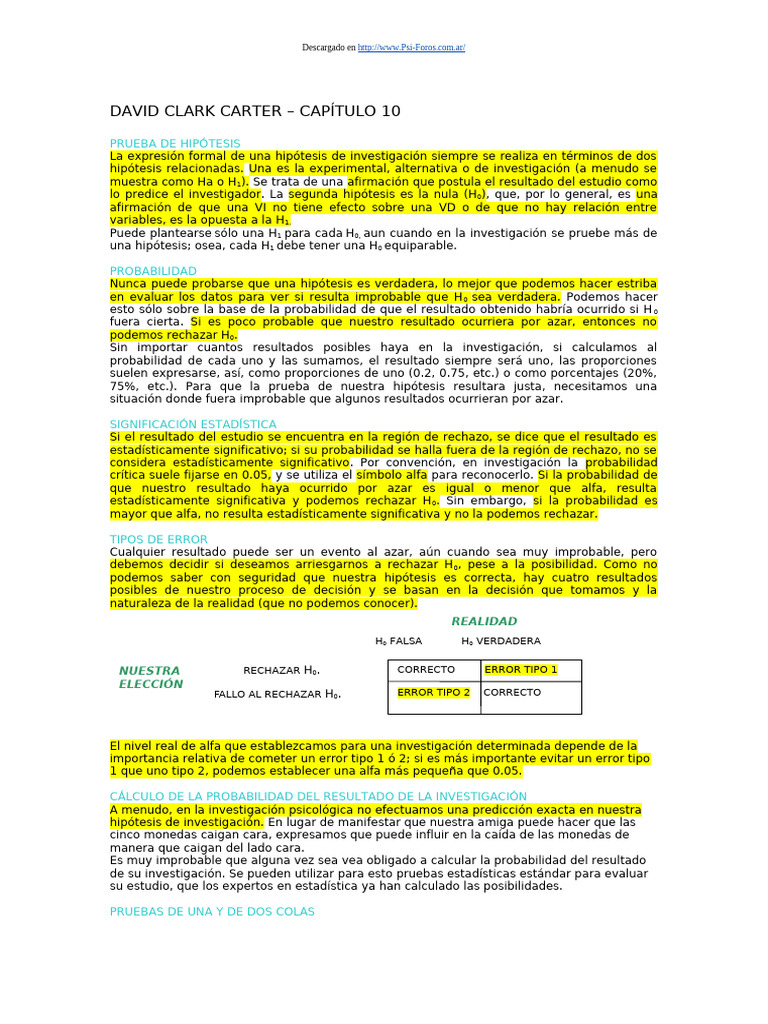 DAVID CLARK - Capitulo 10 | PDF | Probabilidad | Hipótesis