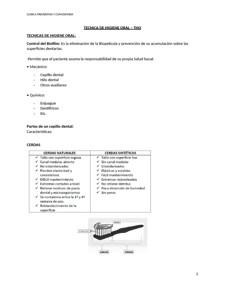 Tecnica de Higiene Oral | PDF | Higiene oral | Cepillo de dientes
