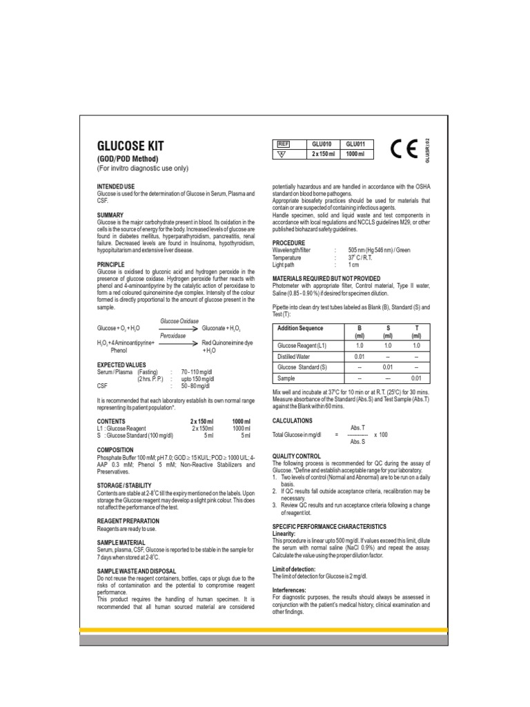 Glucose Kit | PDF | Hydrogen Peroxide | Magnesium